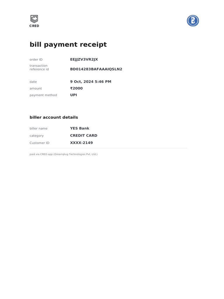 Bill Payment Receipt - YES Bank UPI | PDF