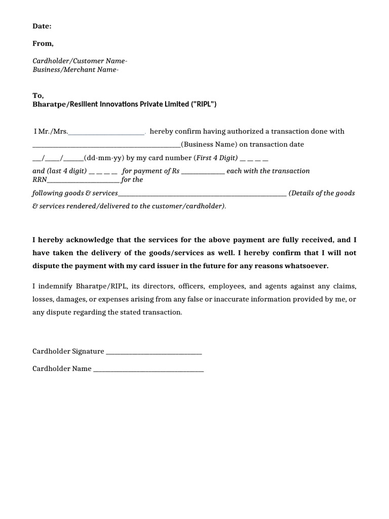 Customer Declaration - Authorization - Letter - (SWIPE) | PDF