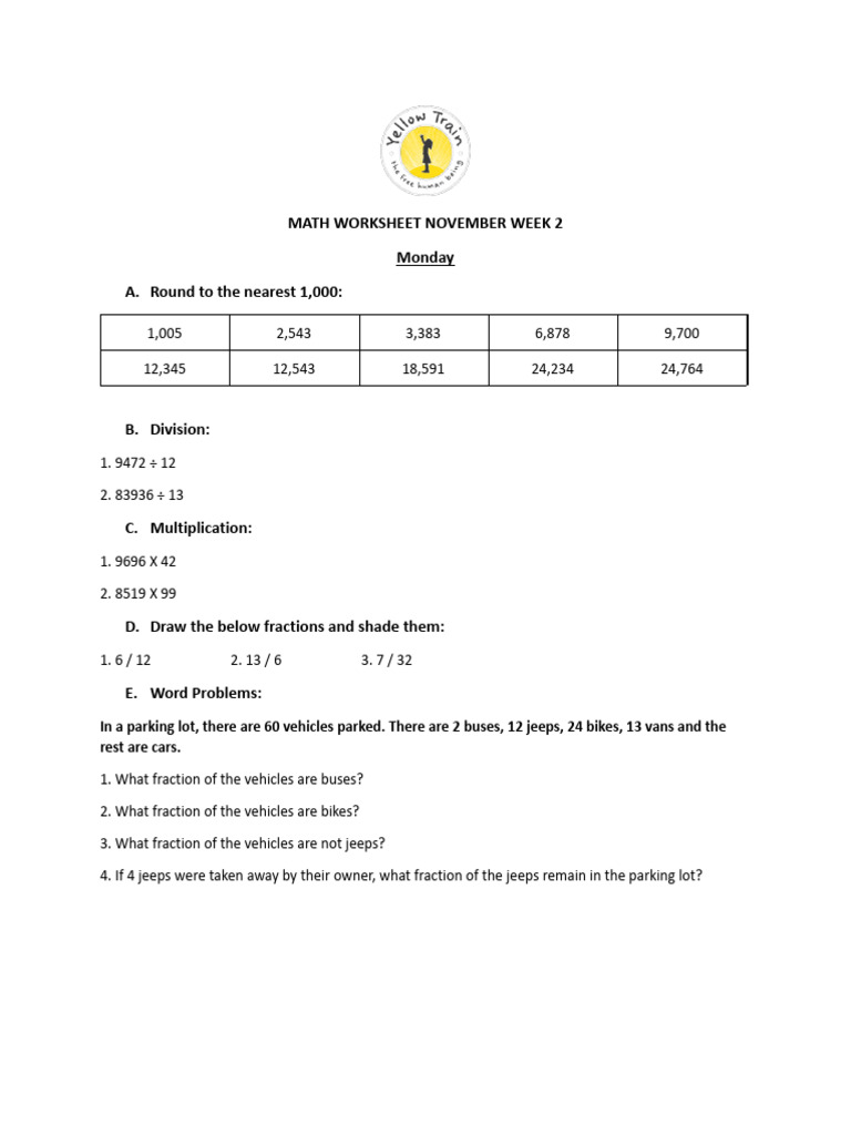 November Week 2 Math 2024 | PDF