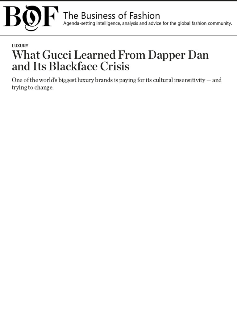 What Gucci Learned From Dapper Dan and Its Blackface Crisis - BoF | PDF