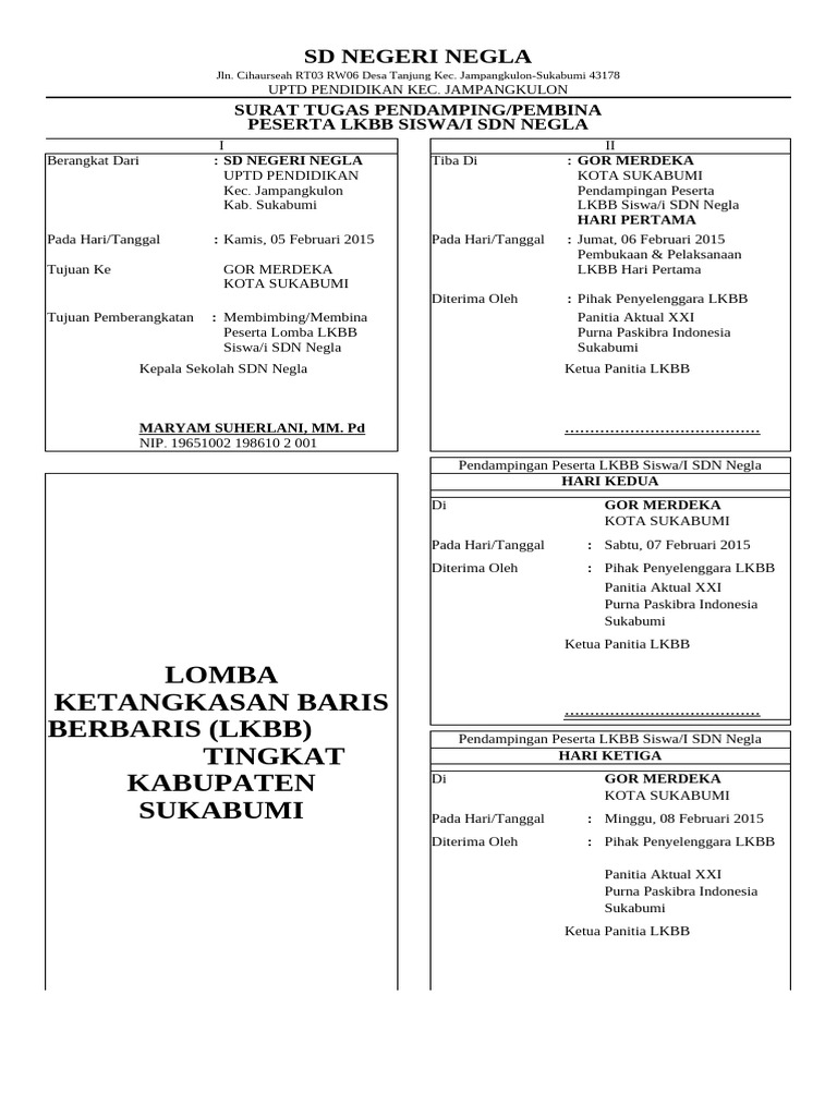 SPPD Lomba LKBB TK Kabupaten | PDF