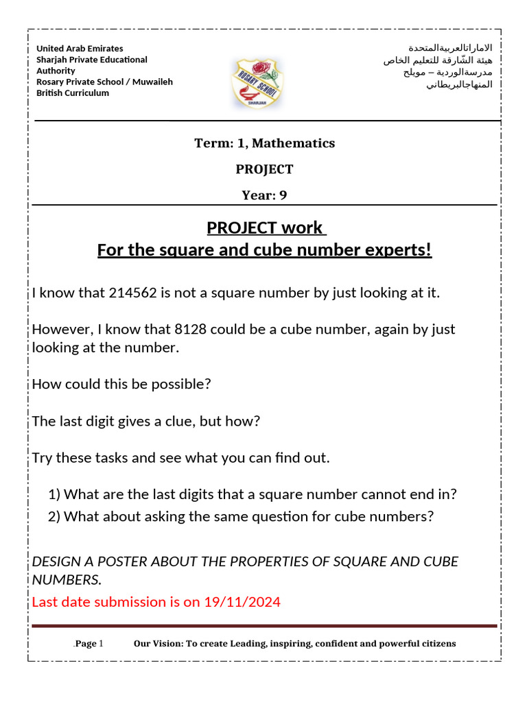 Square and Cube Numbers Project Guide | PDF