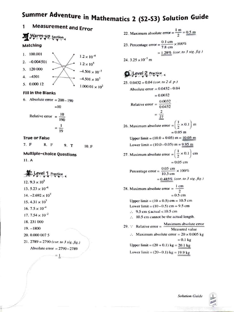 Summer Adventure in Mathematics S2-S3 Answer | PDF | Mathematics