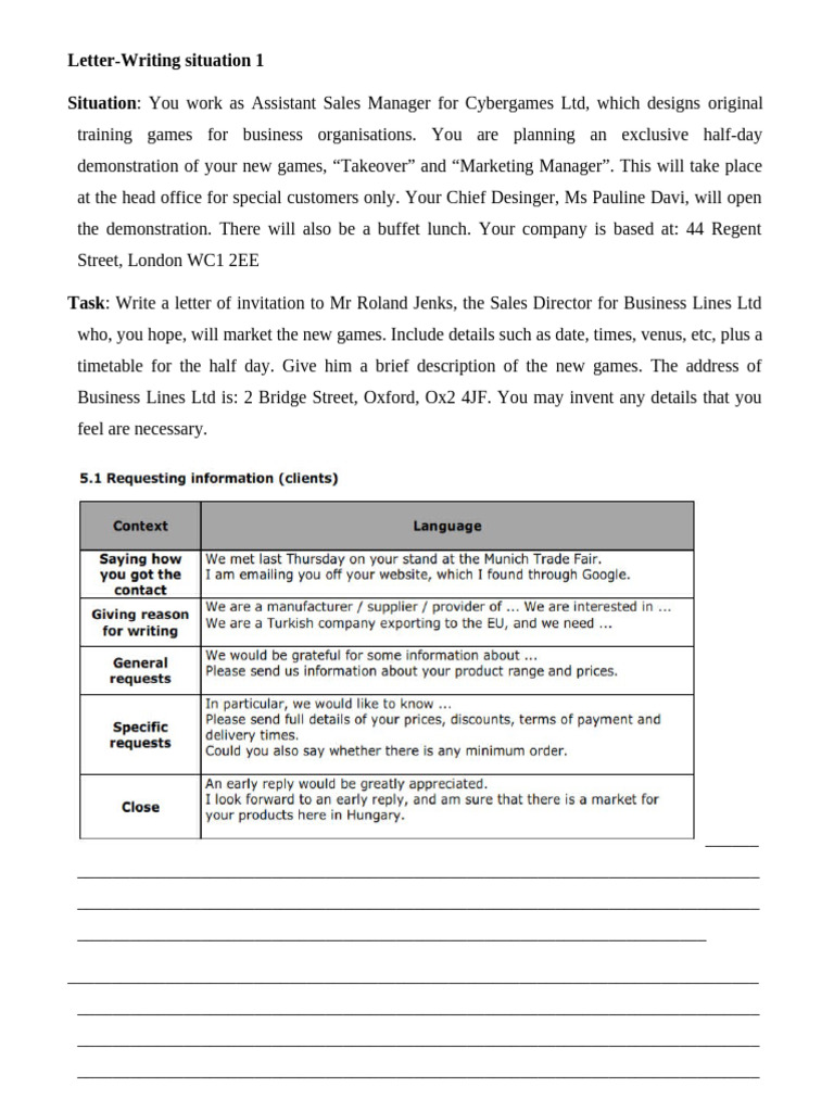 Business Letter Writing Scenarios | PDF