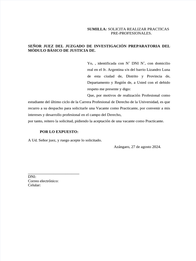 Solicito Vacante Como Practicante | PDF
