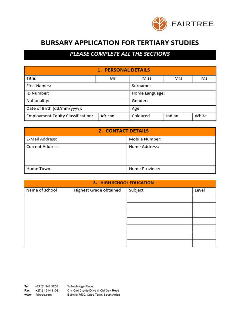 Fairtree Application Form | PDF