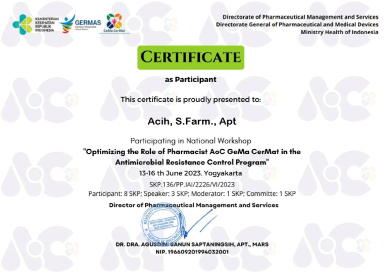 Certificate-Acih, S.Farm., Apt | PDF