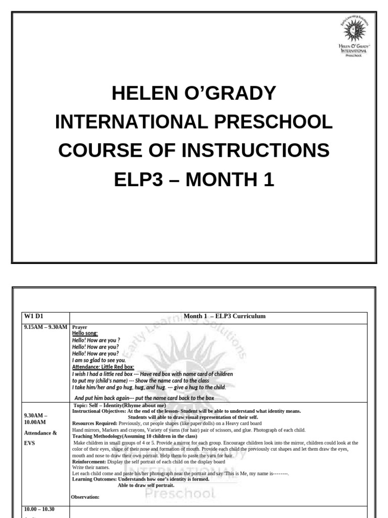 Month 1 - ELP 3 Course of Instruction 2020 Obj | PDF | Learning | Shape