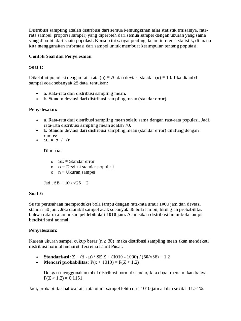 Contoh Soal Distribusi Sampling | PDF | Metode & Bahan Ajar | Sains ...