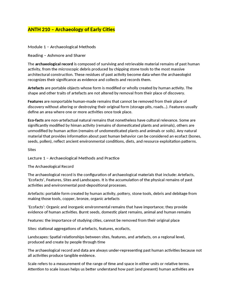 ANTH 210 - Class Notes | PDF | Artifact (Archaeology) | Archaeology