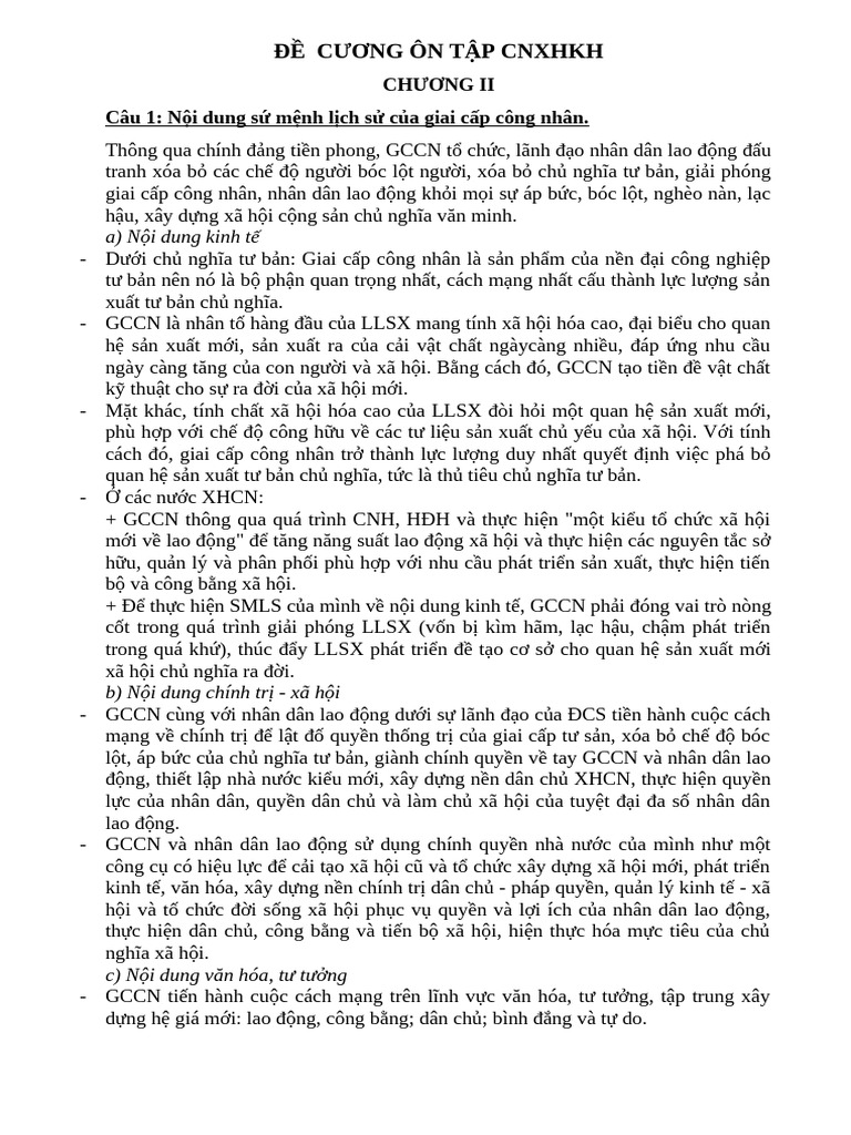 ĐỀ CƯƠNG ÔN TẬP CNXHKH 1 | PDF