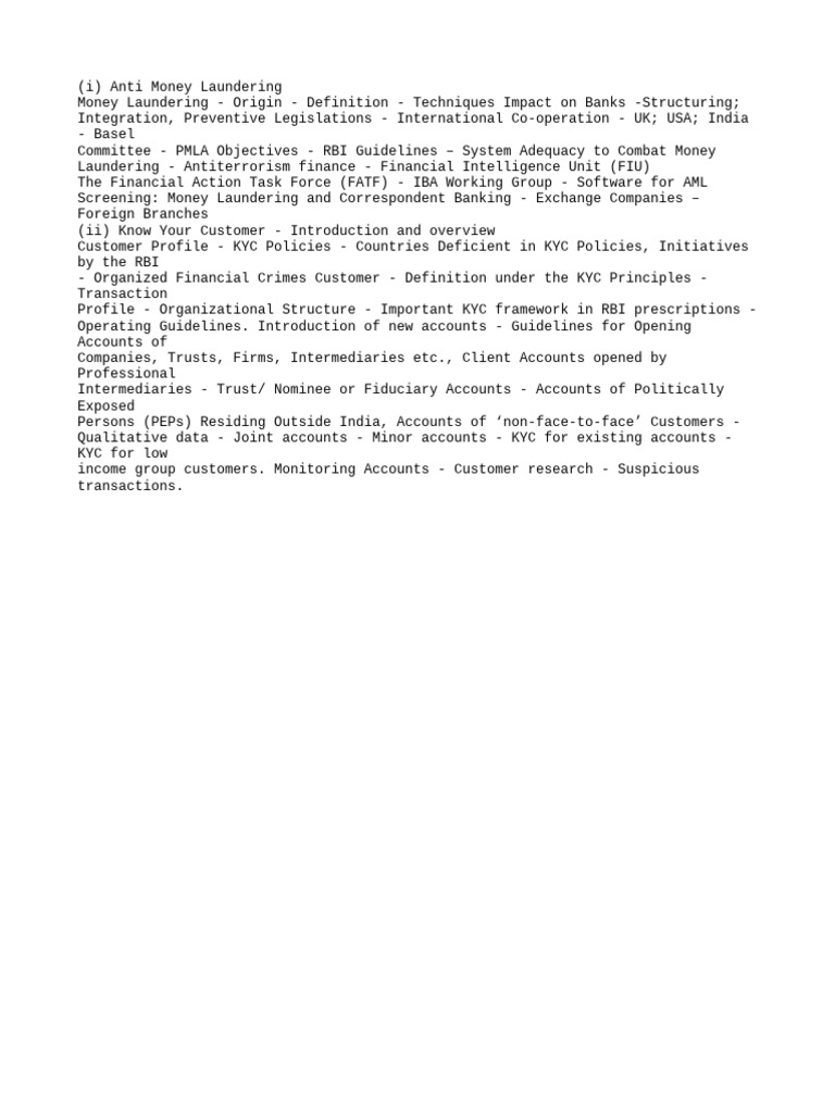 Aml Kyc Syllabus | PDF