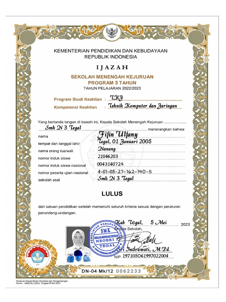 Ijazah Fifin Ulfany | PDF