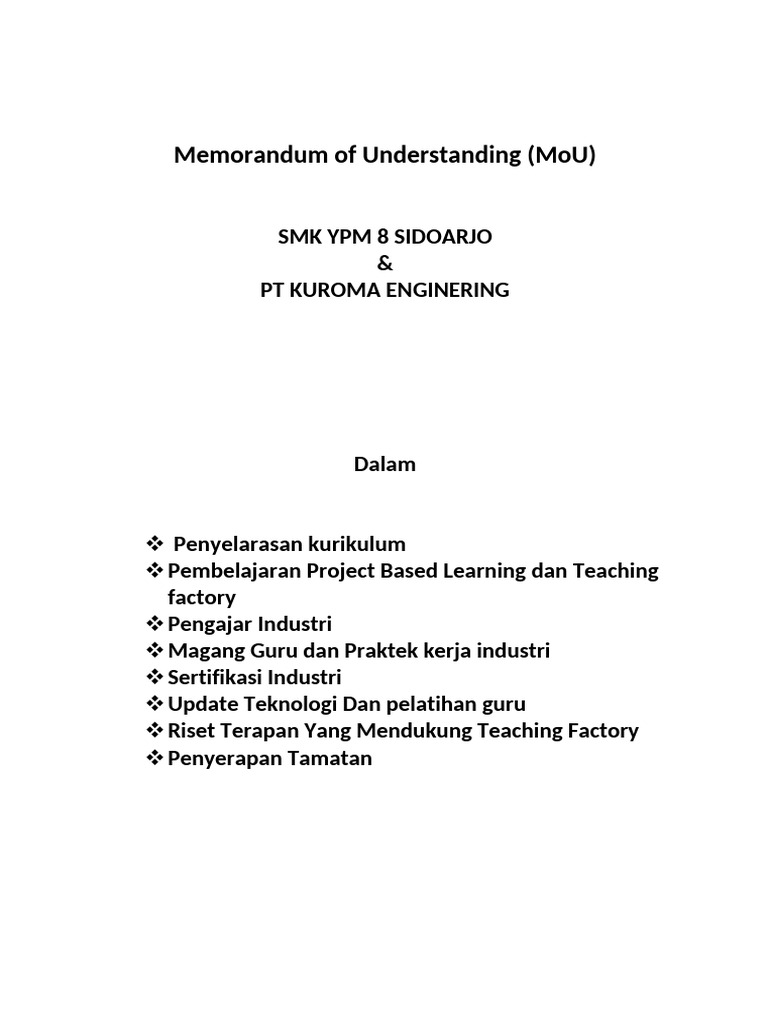 MoU SMK YPM 8 dan PT Kuroma Engineering | PDF | Teknologi & Rekayasa