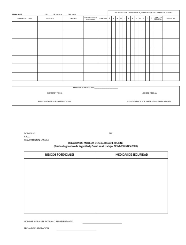 Formatos de Programa de Cap. y Relac. de Med. de Seg. | PDF