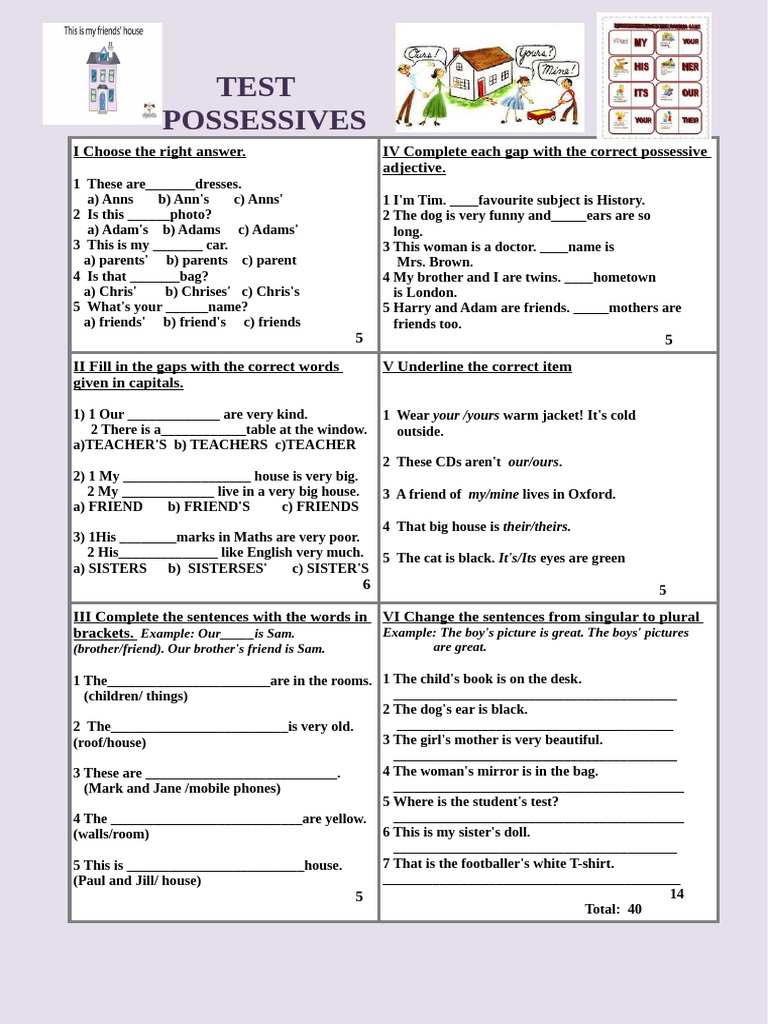 Possessives Grammar Drills Tests - 73477 | PDF | Linguistics ...