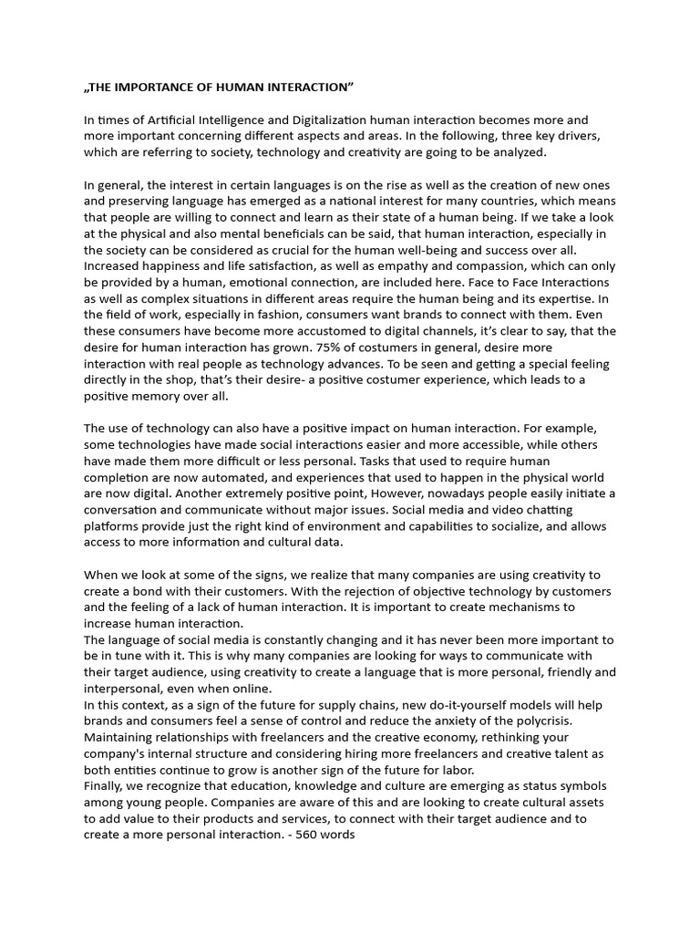 The Importance of Human Interaction | PDF | Human Communication ...