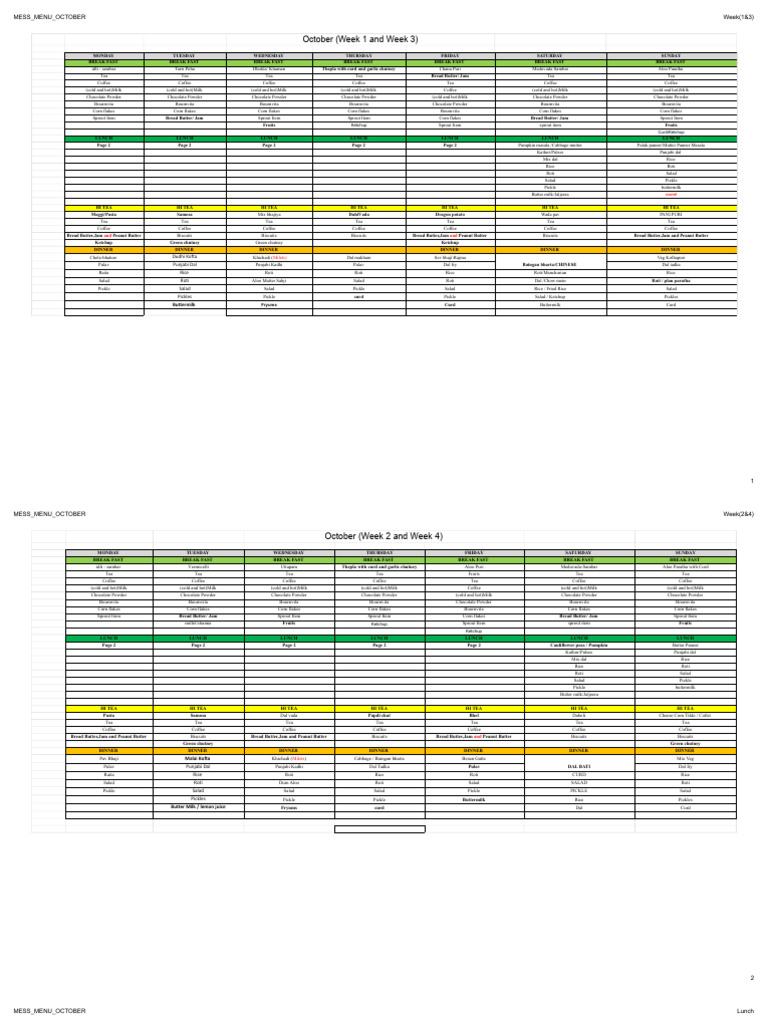 MESS_MENU_OCTOBER | PDF | Lunch | Pickling
