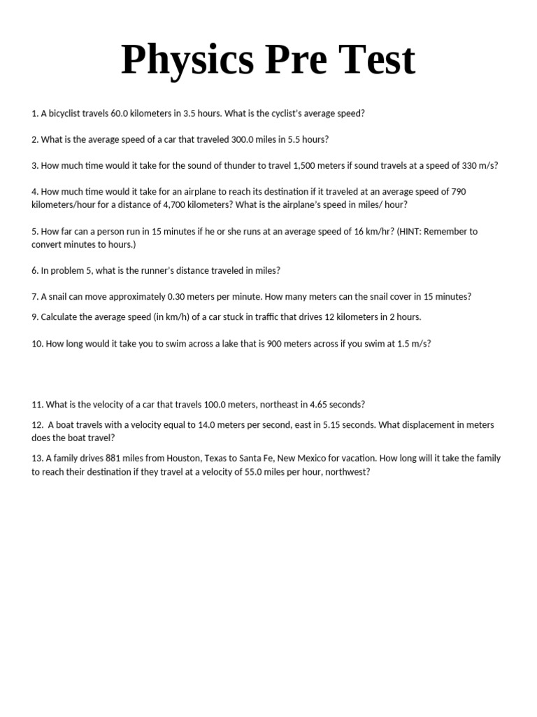 Physics Pre Test | PDF