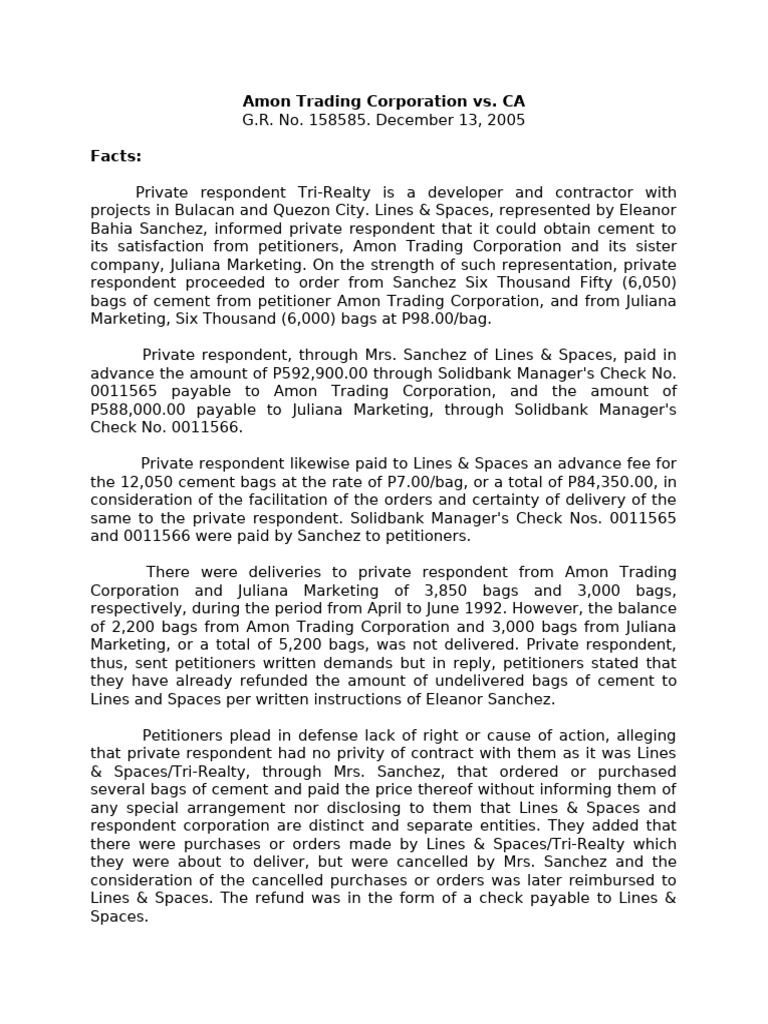 Amon Trading Corporation vs. CA | PDF | Common Law | Private Law