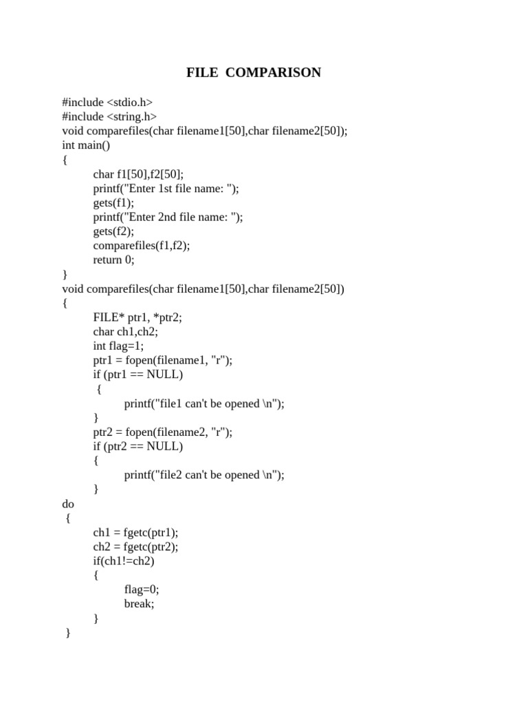 FILE COMPARISON Coding | PDF