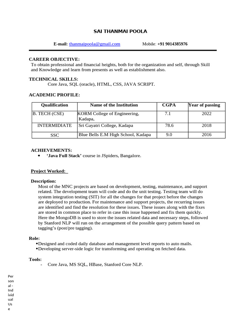 Sai Thanmai Poola - Resume | PDF | Software Development | Information ...