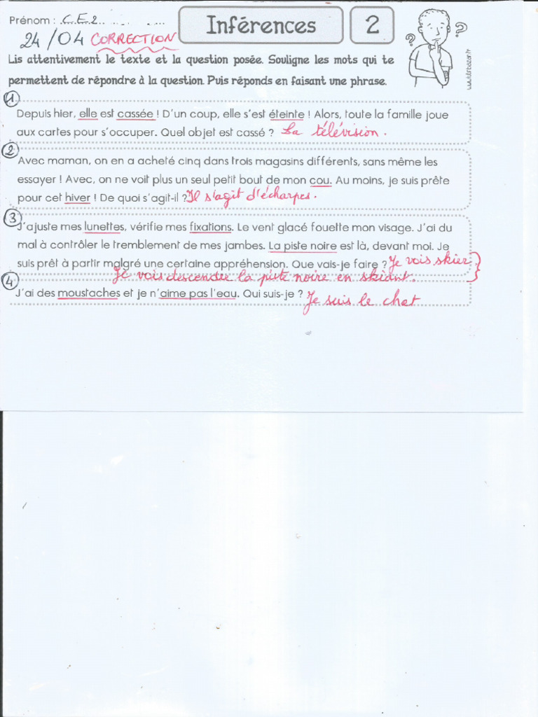 CE2 CORRECTIO Lecture Inférences 2 24 Avril | PDF