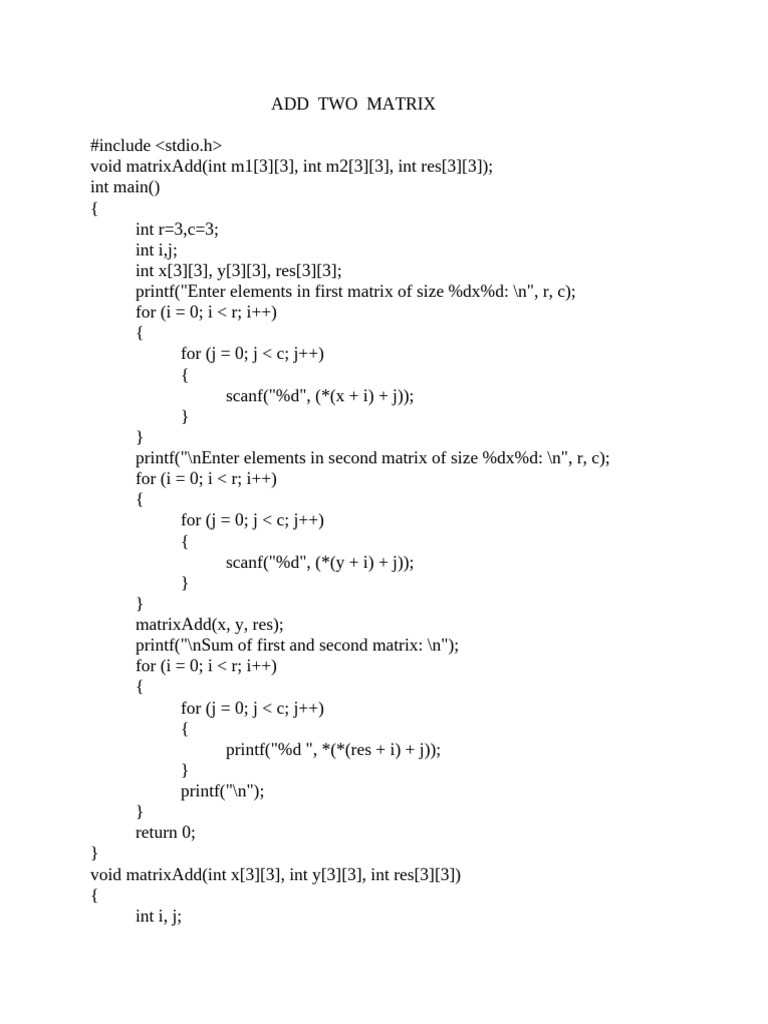 ADD TWO MATRIX coding . | PDF ADD TWO MATRIX coding . | PDF