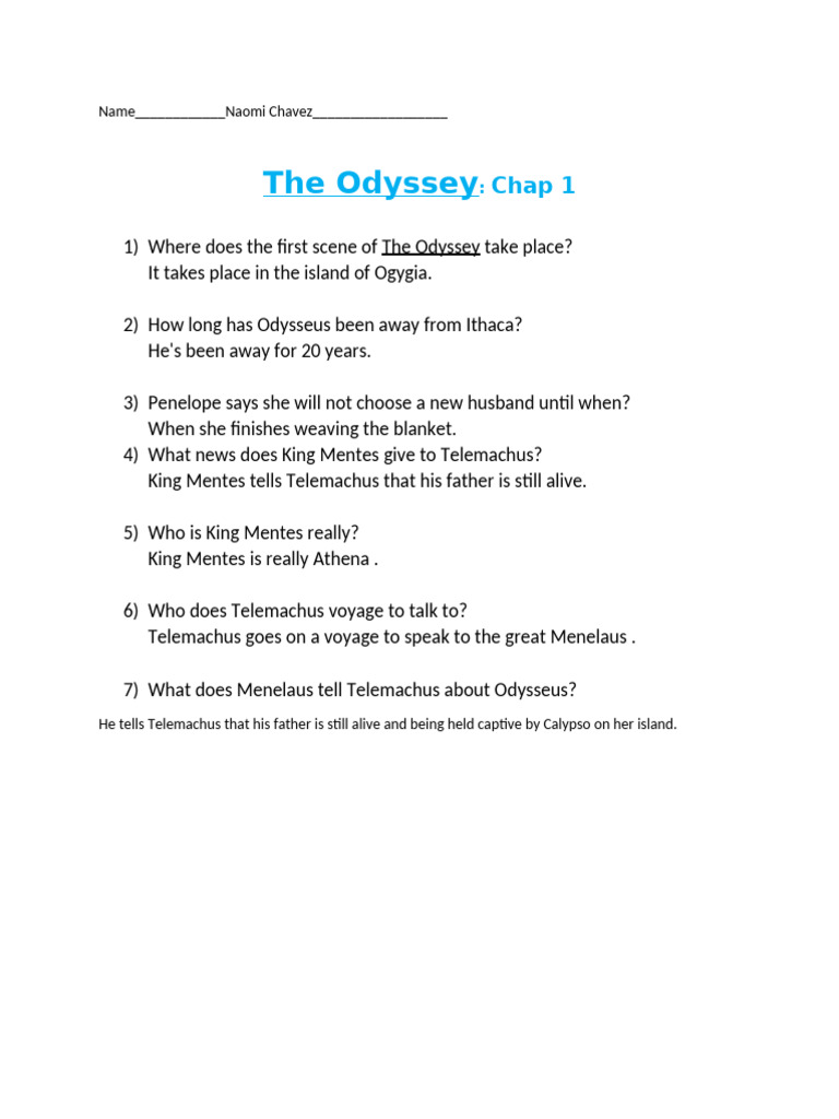The Odyssey Chapter 1 Questions Graphic Novel | PDF