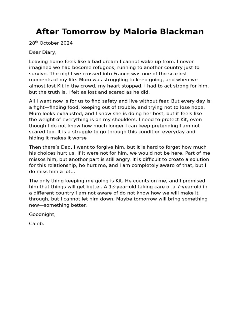 Caleb's Refugee Diary: A Struggle for Hope | PDF