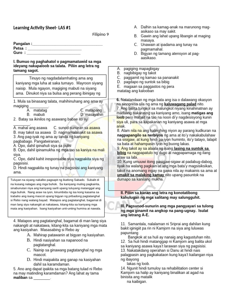 Learning Activity Sheet 9-qtr.1 Docs | PDF