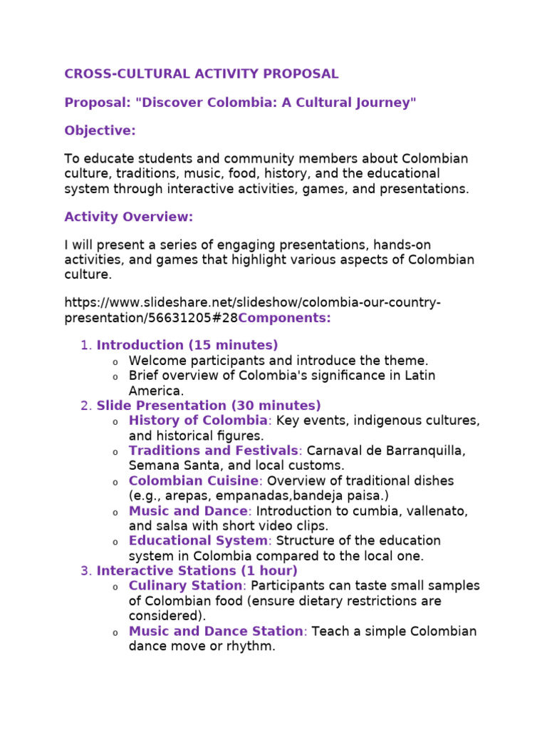 Cross Cultural Activity Proposal | PDF | Colombia