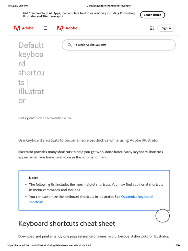 Default Keyboard Shortcuts For Illustrator | PDF | Keyboard Shortcut ...
