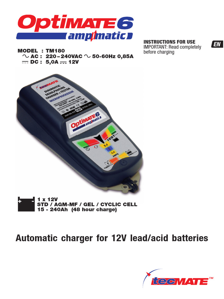 Optimate 6 Instructions | PDF | Battery Charger | Electricity