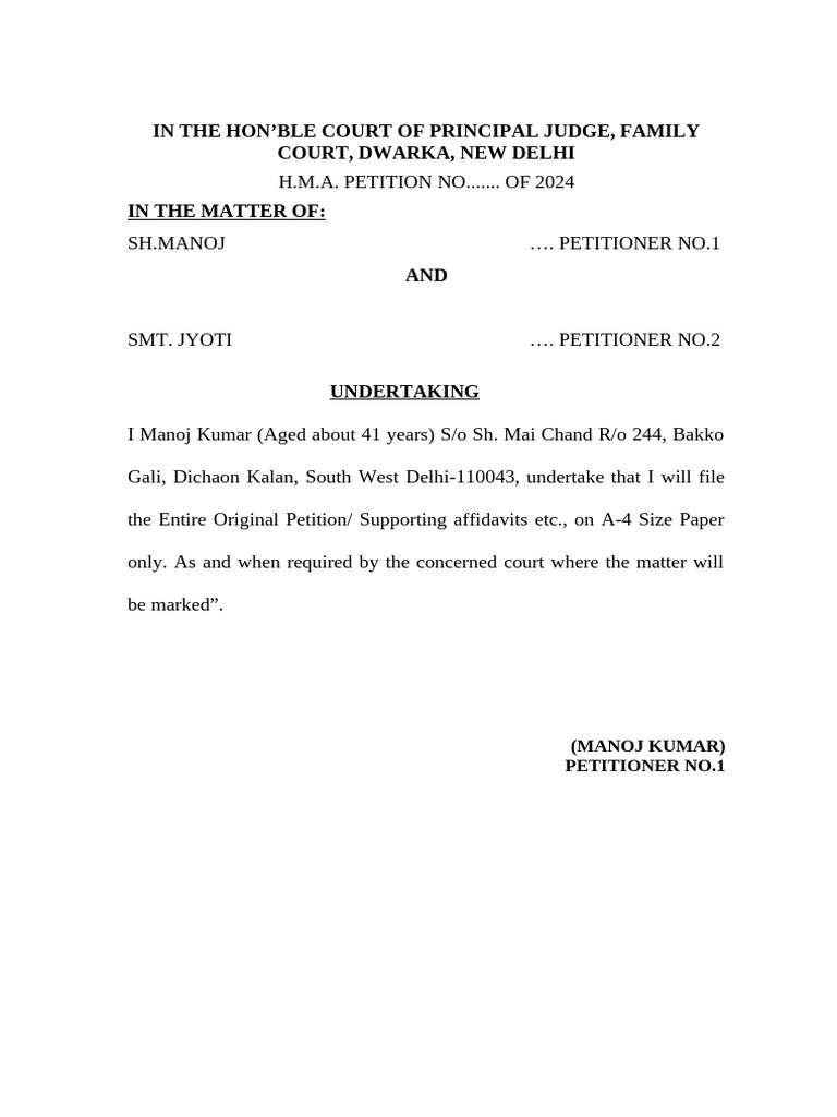 1st Motion Jyoti Vs Manoj | PDF | Affidavit | Marriage