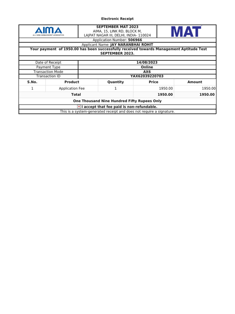 Acknowledgement Receipt JAY | PDF