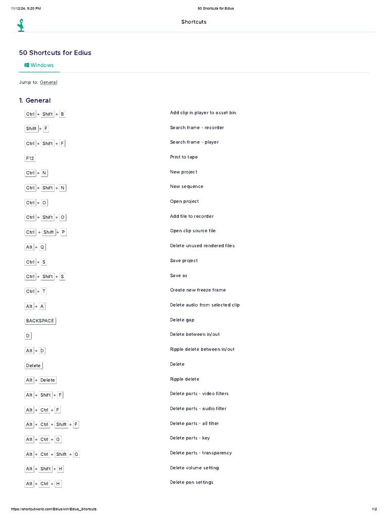 50 Shortcuts For Edius | PDF | Computing | Software