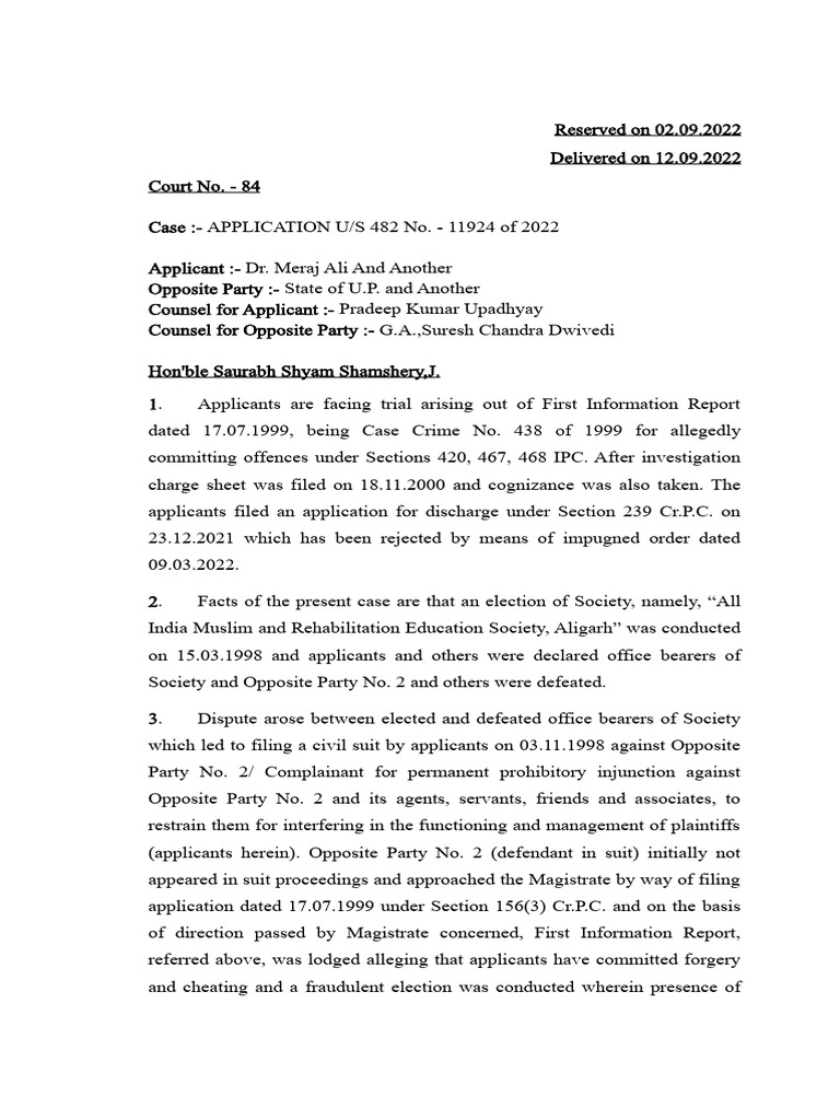 Discharge Application in Forgery Case | PDF | Lawsuit | Injunction