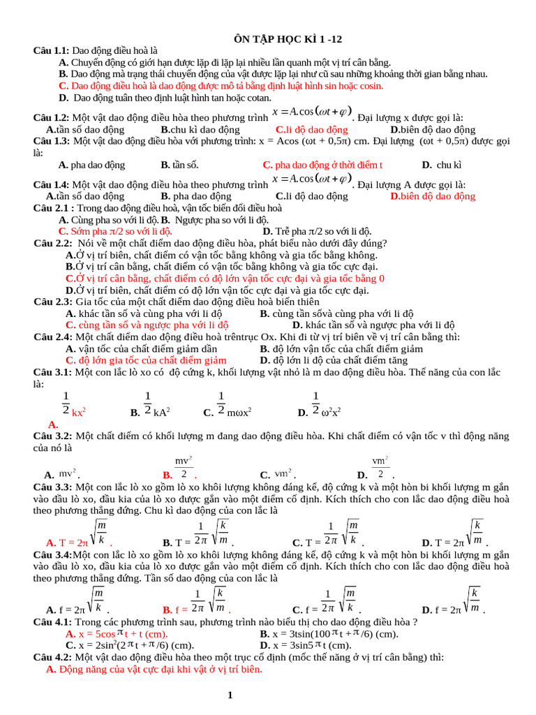 De Cuong On Tap Vat Li 12 HK1 Nam 2022 2023 | PDF