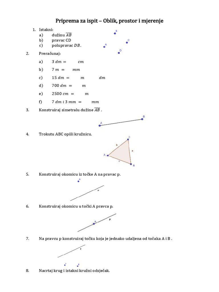Priprema Za Ispit Oblik Prostor I Mjerenje 1 | PDF