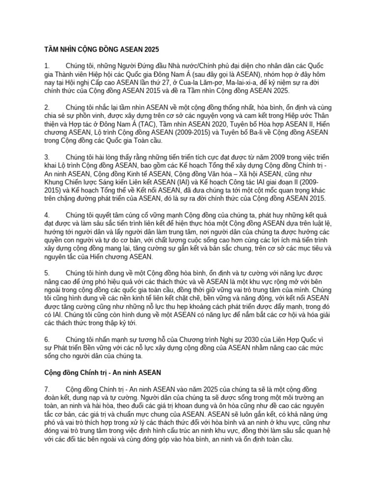 Tầm Nhìn Cộng Đồng Asean 2025 | PDF