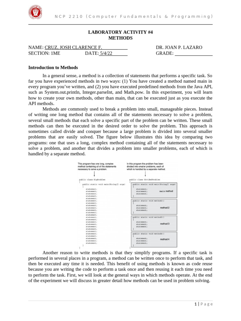 NCP2210_LabAct4 | PDF | Parameter (Computer Programming) | Method (Computer Programming)