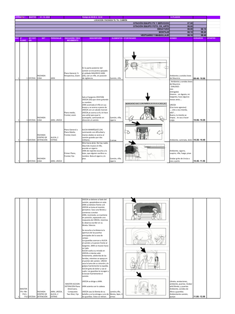 Rodaje de Escenas: Planos y Horarios | PDF