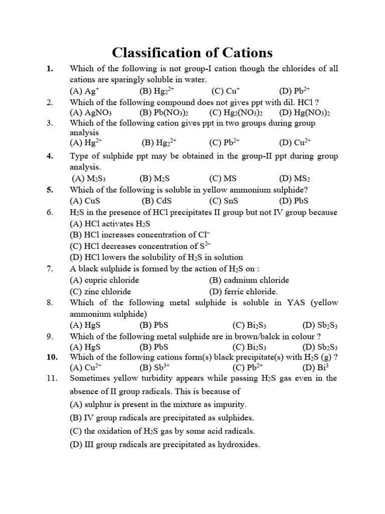 Classificationof Cations | PDF | Ammonium | Precipitation (Chemistry)