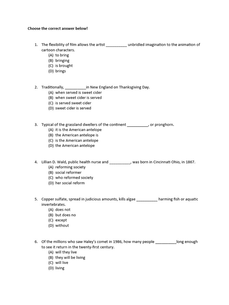 English Grammar Multiple Choice Quiz | PDF