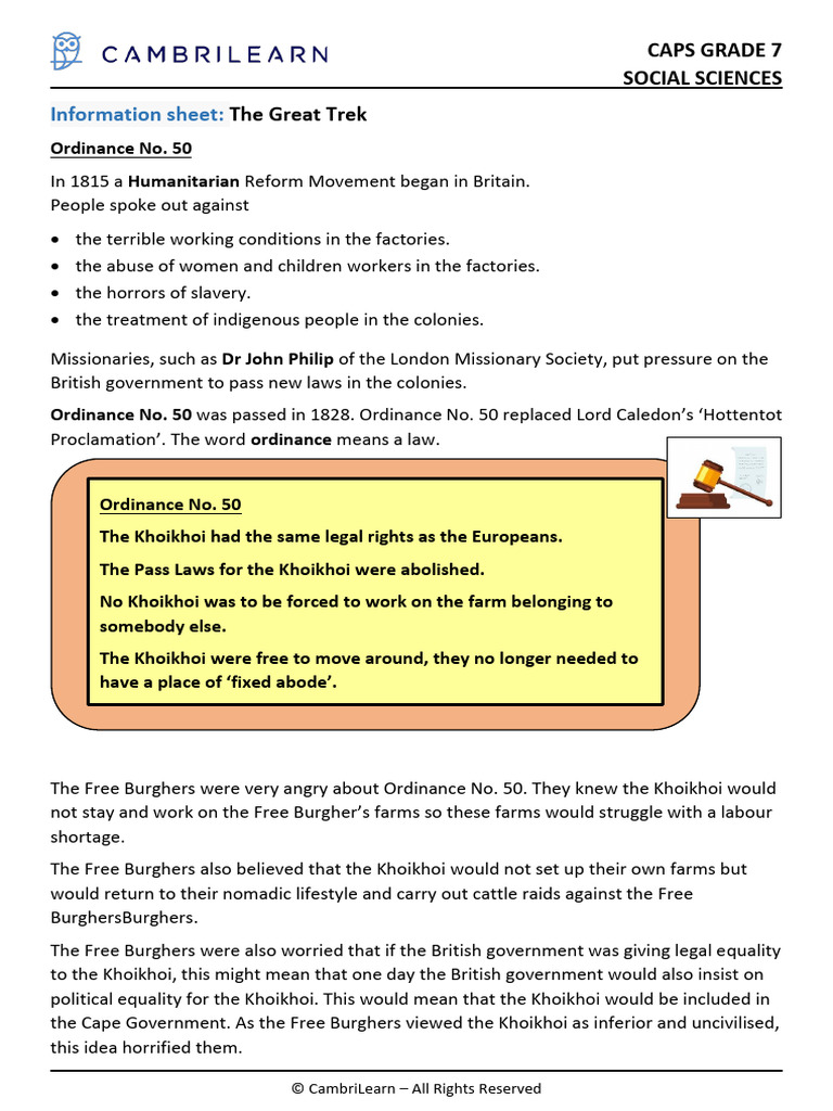 Additional Resource 83.1 - Information Sheet - The Great Trek | PDF ...