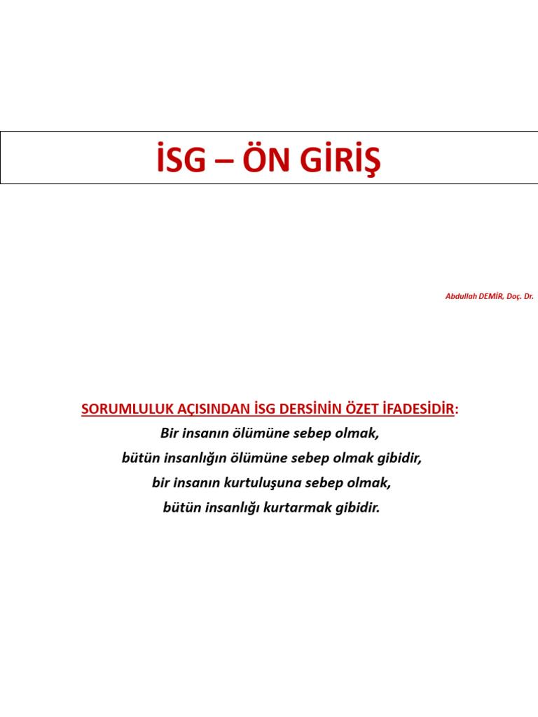 ISG DERS 1 İş Sağlığı Ve Güvenliği Nedir - 2024-5 | PDF