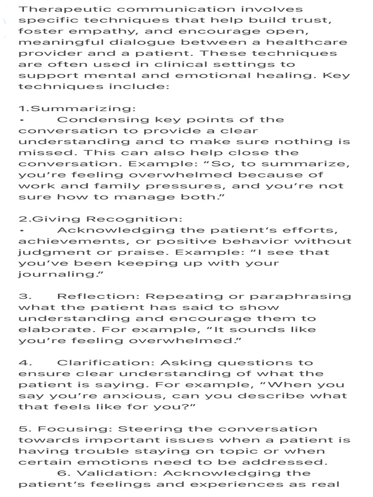 Therapeutic Communication Involves Specific Techniques That Help Build ...