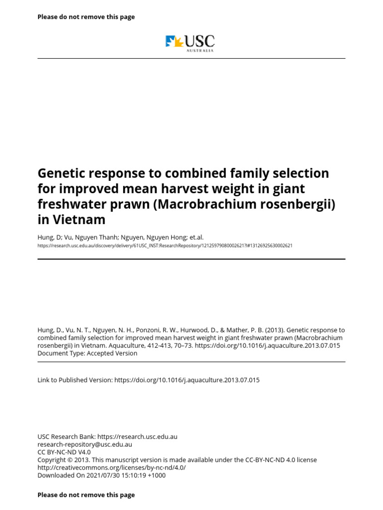 Genetic Response To Combined Family Selection For Improved Mean Harvest ...