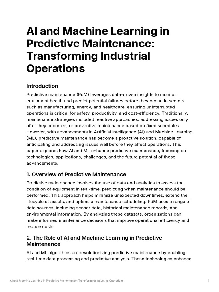 AI and Machine Learning in Predictive Maintenance Transforming ...